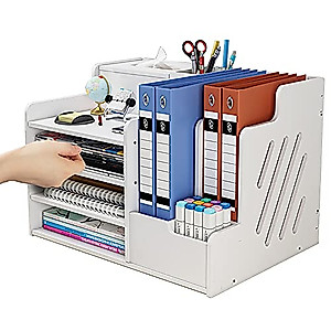 Desk Organizer With File Organizer, 4 Trays Organizer With Drawer And Pen Holder,Office Supplies Desk Organizers And Storage With Magazine Holder For Office Organization Teacher Supplies Desk Accessories & Workspace Organizers folder organizer