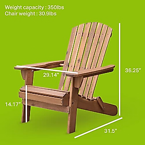 Plant Theatre Wooden Adirondack Chair - Weather Resistant, Acacia Wood, Foldable Fire Pit Chairs for Porch, Deck, Lawn and Campfire - Outdoor Patio Furniture
