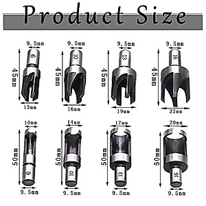 Ruibapa 8PCS Wood Plug Cutter Drill Bit Set 5/8" 1/2" 3/8" 1/4 "(6mm 10mm 13mm 16mm) Straight and Tapered Taper Woodworking Cutting Tool Drill Bit P-021