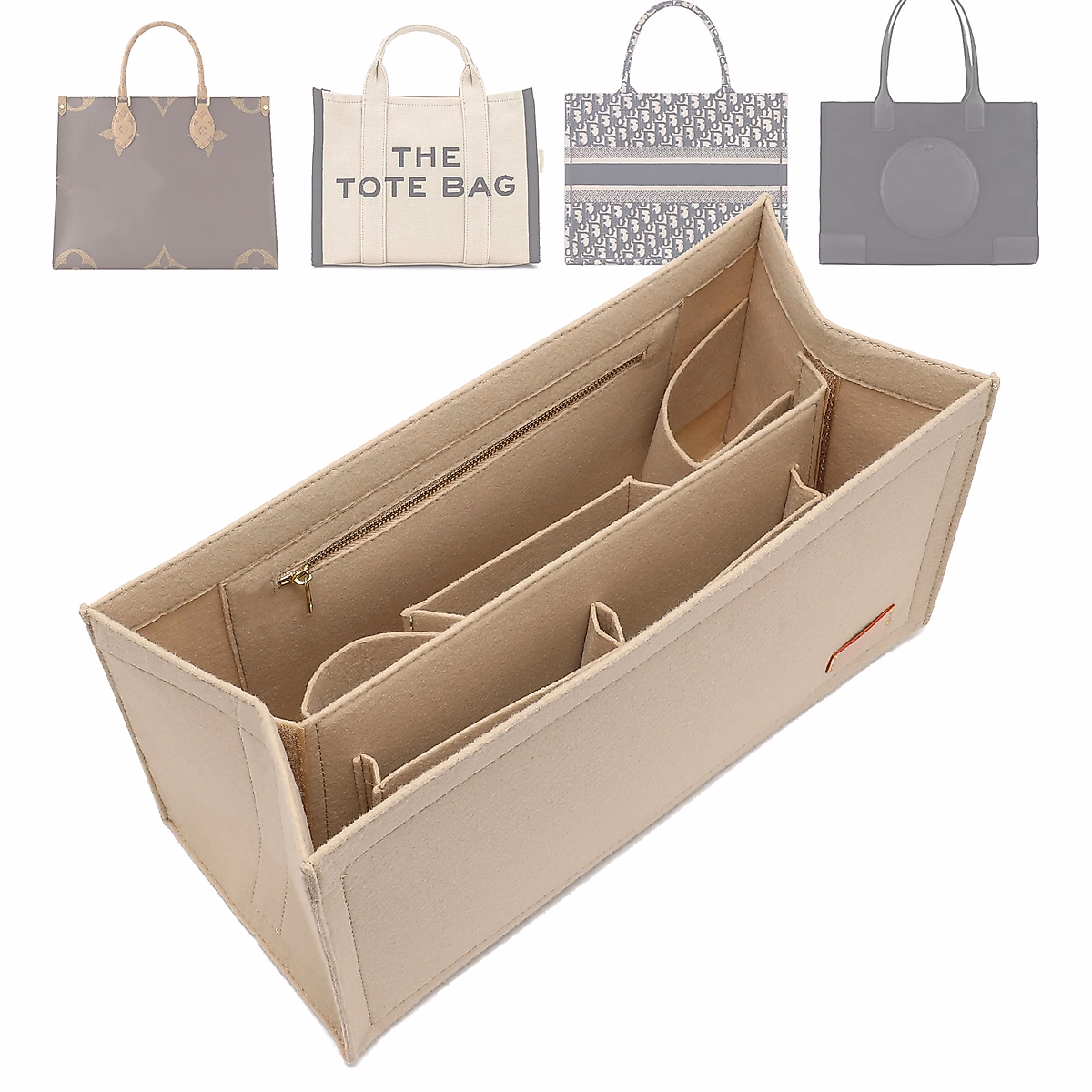 KESOIL Bag Organizer Insert,Tote Bag Insert For On The Go,Book tote,MJ Tote and More,Bag Insert Organizer,Handbag Storage,Tote Bag Felt Insert with Zipper Bag(Beige, L)