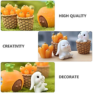 PRETYZOOM Easter Decoration Kit Bunny Miniature Straw Basket Carraot Figures Rabbit Bunny Fairy Garden Decor Dollhouse Ornament Micro Landscape Decor Cake Topper 7pcs
