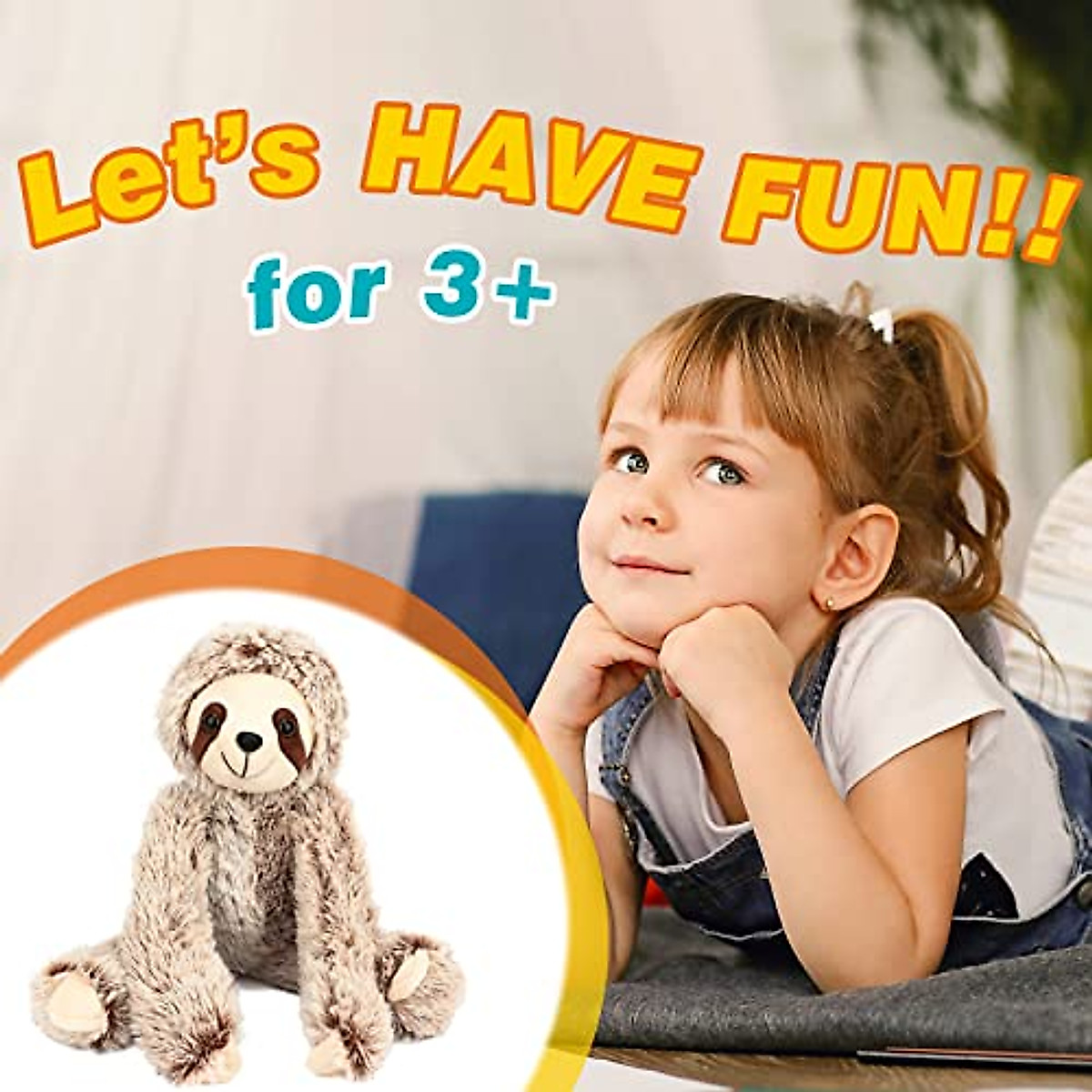 Easfan 17'' Sloth Stuffed Animal Realistic Cute Plush Toy Soft Tree Sloth Plushie Stuff Adorable Birthday for Kids Boys Girls, Brown