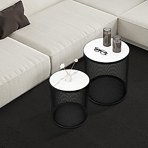 NordStorm Nesting Coffee Table Set of 2, Metal Side End Table, Modern Net Hollow Coffee Table Set for Office, Bedroom and Living Room, Black