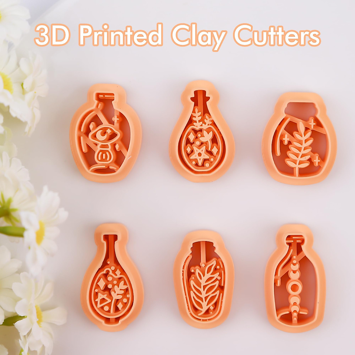Puocaon Boho Bottle Polymer Clay Cutters - 6 Design Clay Cutters for Polymer Clay Jewelry, Crescent Moon Clay Cutters for Earrings, Mushroom Clay Jewelry Cutters, Potion Bottle Clay Earring Cutters