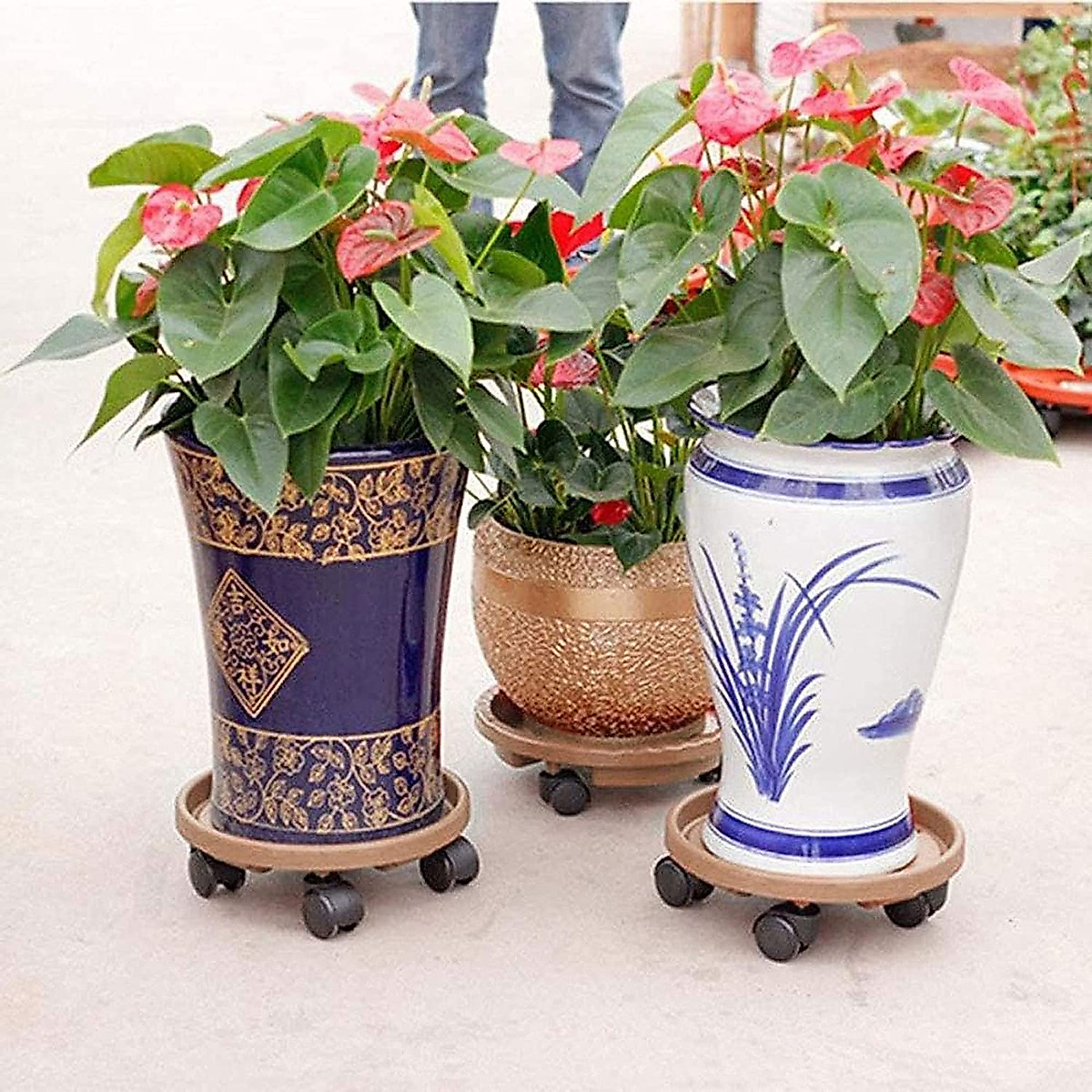 2Pcs Plant Caddy,Planter Pot Mover, Plant Pot Pallet Dolly Caster with Universal Wheels, Round Movable Planter Dolly Trolley Tray Pallet Outdoor Indoor Tree Flower Stand Planter (11.8 inch+2pcs+brown)