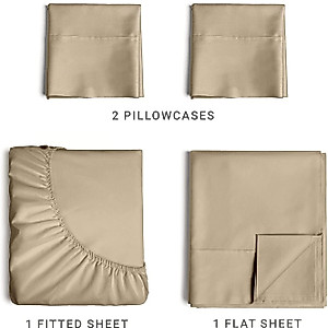 Extra Deep Pockets 400 Thread Count 100% Cotton 4 Piece Full Size Bedding Sheet Set - Breathable & Cooling - Hotel Luxury Bed Sheets Set - Extra Soft, Wrinkle Free and Comfy Cream Bedding Sheets Set