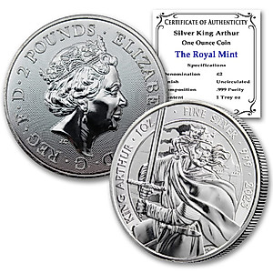 2023 1 oz British Silver King Arthur Coin by the Royal Mint Brilliant Uncirculated with Certificate of Authenticity £2 Mint State