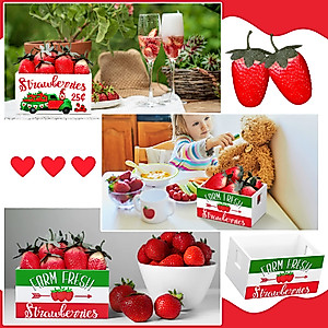 Lemon Decor Mini Wooden Crate Set Summer Tiered Tray with 8 Faux Lemons Beach Wooden Crate Decor with Shell Farmhouse Strawberry Wooden Crate Summer table Decor for Kitchen Decor (Strawberry Style)