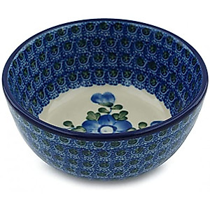 Polish Pottery Vegetable Bowl 5-inch Blue Poppies