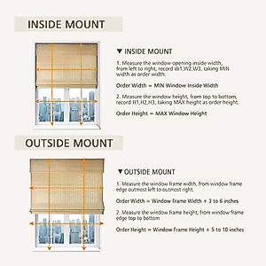 Blackout Cordless Blinds Bamboo Roman Shades, Custom Window Shades with Lining, Natural 100% Bamboo Blinds for Windows, Pattern 21