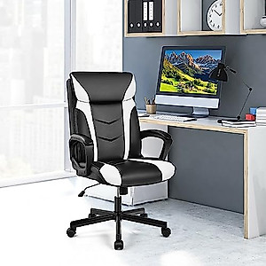 MARURY Modern Home Office Desk Chair, Office Chair Computer Desk Chair, Leather W/Padded Armrest White Chairs, for Home Office Make Up