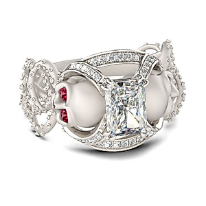 Jeulia 3 Carat Octopus Eternity Ring 925 Sterling Silver Radiant Cut Engagement Ring Cubic Zirconia Wedding Band Rings Promise Anniversary Romantic Jewerly Gift (Silver, 5.5)