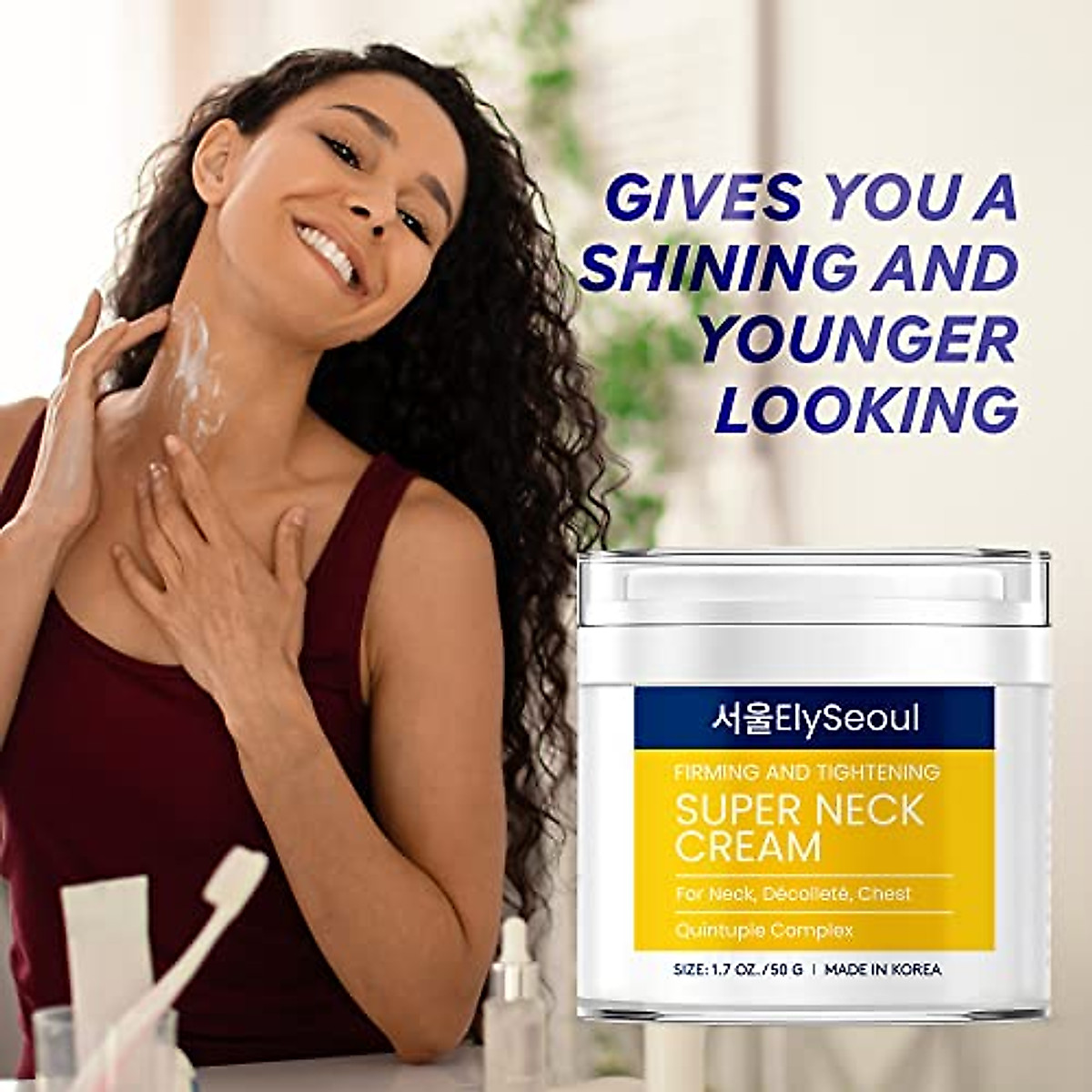 Korean Skin Care Neck Cream, Skin Tightening Cream, Neck Firming Cream Improves Skin Elasticity and Reduce Neck Lines, Anti Aging Moisturizer for Neck & Décolleté - Day & Night Skin Firming and Tightening Lotion 1.7 FL OZ