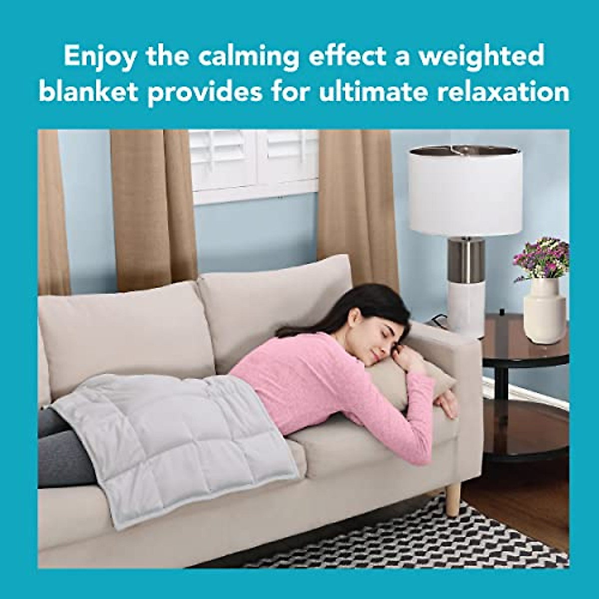 Dream Lab Calming Acupressure Cooling Reversible Weighted Lap Blanket with Glass Beads, 5 Pounds, Grey