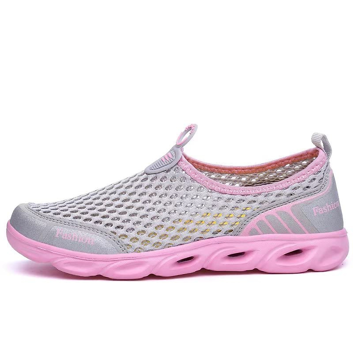 Zonkacen Man Woman Casual Athletic Breathable Quick Drying Upstream Shoes for Outdoor Fishing Water Beach River Sea Boat Aqua Swimming Holiday Gray Pink 7.5 Men/9 Women