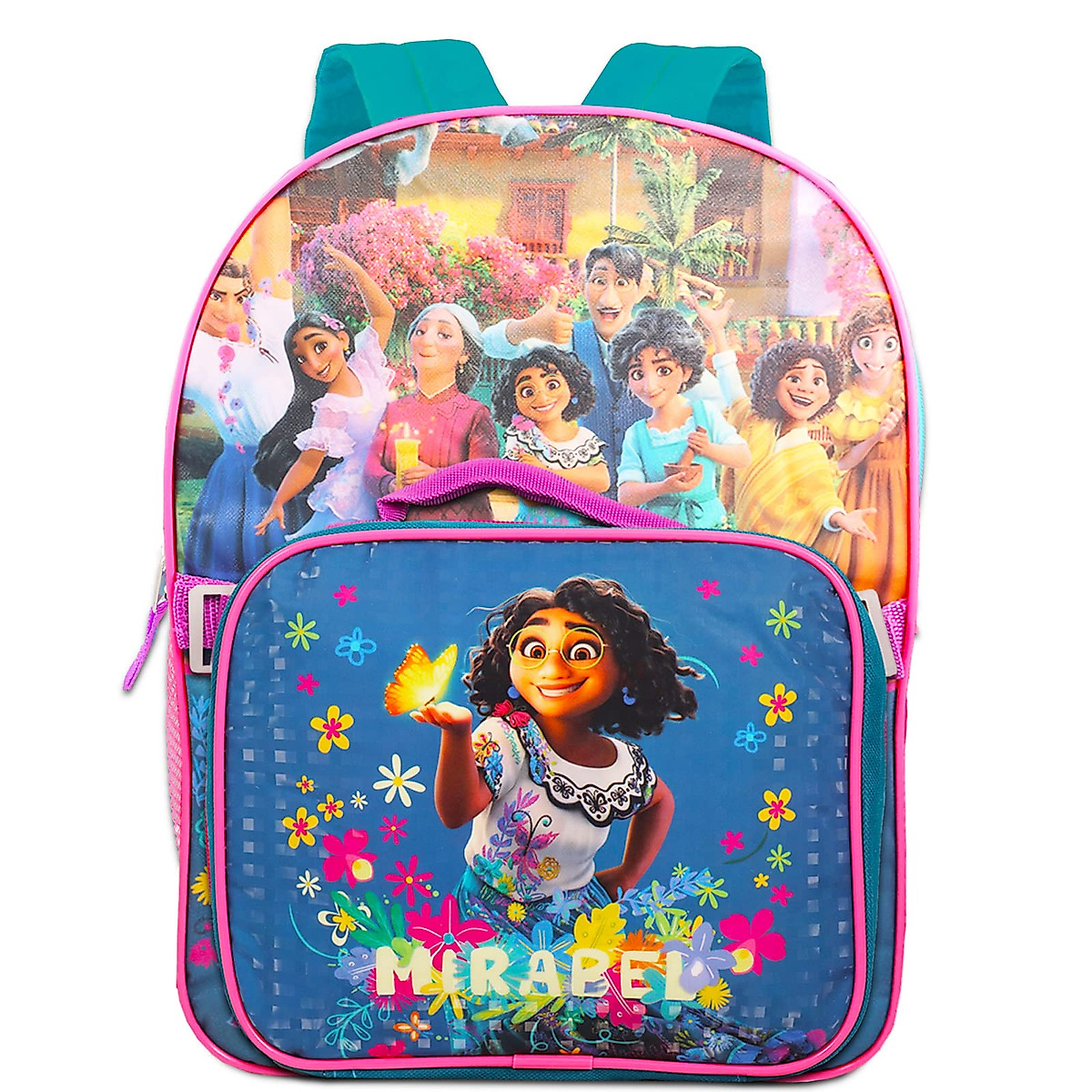 Encanto Backpack with Lunch Box Set- Bundle with 16" Encanto Backpack, Encanto Lunch Box, Water Bottle, Backpack Clip, Temporary Tattoos, More | Encanto Backpack for Girls