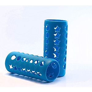 Silicone Glass Baby Bottle Cover by HNR - 2 Pack Blue