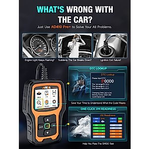 ANCEL AD410 Pro+ 2 in 1 OBD2 Scanner Battery Tester, OBD2 Scanner Diagnostic Tool for Car Check Engine Code Reader Scan Tool & 6V 12V 100-2000 CCA Battery Charging Cranking Test EVAP Live Data