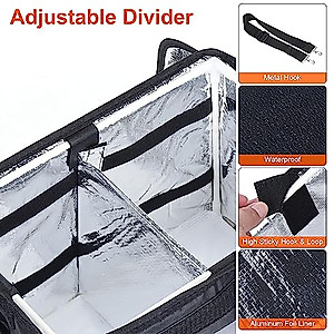 PATIKIL Insulated Bag for Food Delivery XL, 16.5"x11.4"x11.8" Insulated Delivery Bag with Divider, Catering Thermal Food Bag for Pizza HOT/COLD Food, Black (32L)