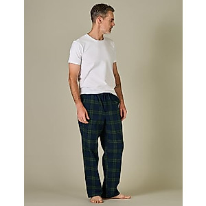 LAPASA Men's Pajama Pants 100% Cotton Flannel Plaid Lounge Soft Warm Sleepwear Pants PJ Bottoms Drawstring and Pockets M39 Medium (Flannel) Green+navy