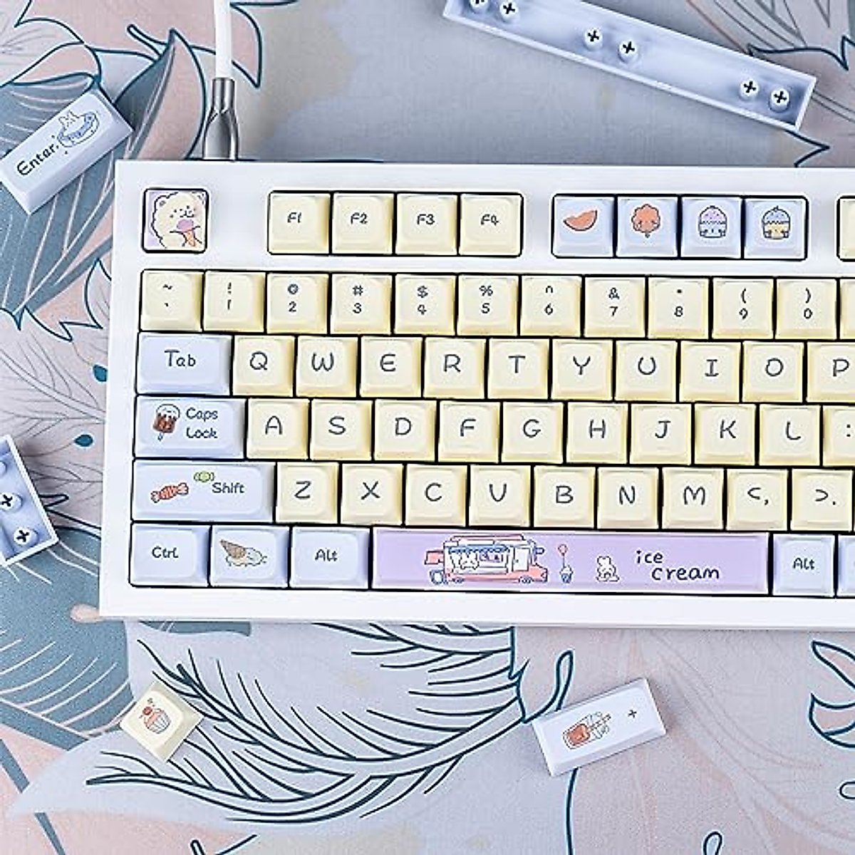 JOLINTAL 133 Keys Kawaii Keycaps Sets, PBT XDA Profile Keycaps, Dye-Sub Low Profile Keycaps 65 Percent Keycaps, Cute Cream PBT Keycaps Cherry MX Switch Keycaps for Mechanical Gaming Keyboard