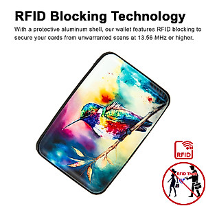 Kaabao Credit Card Holder for Women Men RFID Blocking Wallet Small Business Metal Slim Mini Aluminum Hard Case (Watercolor Painting Hummingbird)