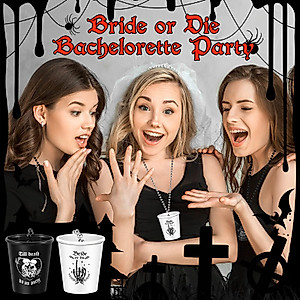 Dandat 12 Pcs Bride or Die Bachelorette Shot Glass Halloween Party Plastic Shot Glass Necklaces Halloween Gothic Skull Bridal Shower Party Favor for Wedding Engagement Party