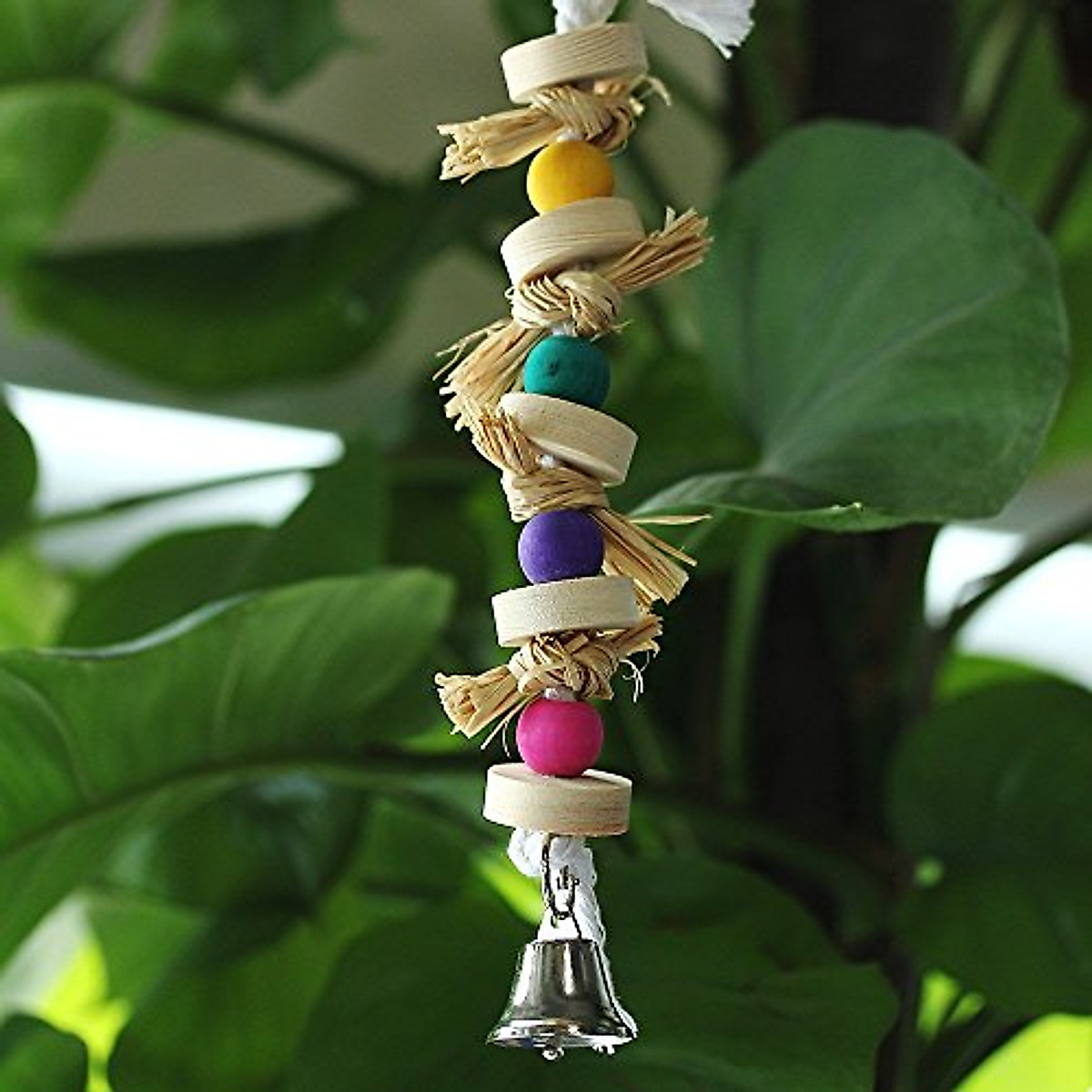 Hypeety Parrot Pet Bird Chew Toy Wooden Straw with Bell Cage Swing Toys Cage Hanging Accessory