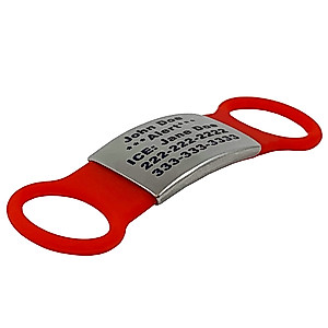 Multi-Purpose Waterproof Red Safety Alert ID Bracelet - Free Engraving - Hypoallergenic Silicone Attachment with 30mm Plate - Runners ID - Fitness ID - Triathletes ID - Religious ID - ID Bracelet