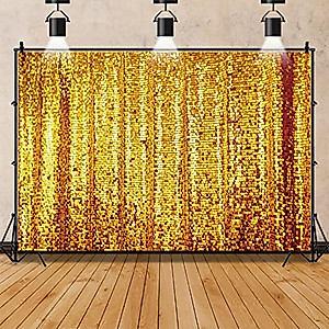 Renaiss 7x5ft Golden Sequins Photo Backdrop Golden Particles Background Photography Happy Birthday Wedding Bridal Shower Decor Wallpaper Kids Adults Portrait Banner Photo Shoot Props