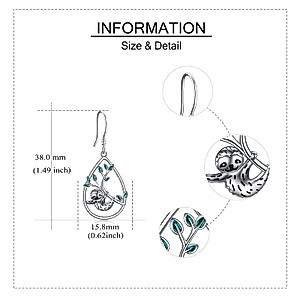Sloth Earrings Sterling Silver Sloth Dangle Earrings Cute Sloth Christmas Jewelry for Women