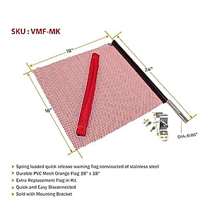 Mytee Products EZ Mount Warning Flag Red 18" x 18" Mesh Safety Flag DOT Compliant | Spring Loaded Quick n Easy Disconnect - 2 Pack