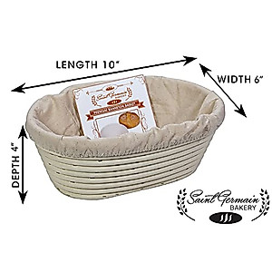 Saint Germain Bakery Premium Round Bread Banneton Basket with Liner - Perfect Brotform Proofing Basket for Making Beautiful Bread (10 inch Oval)