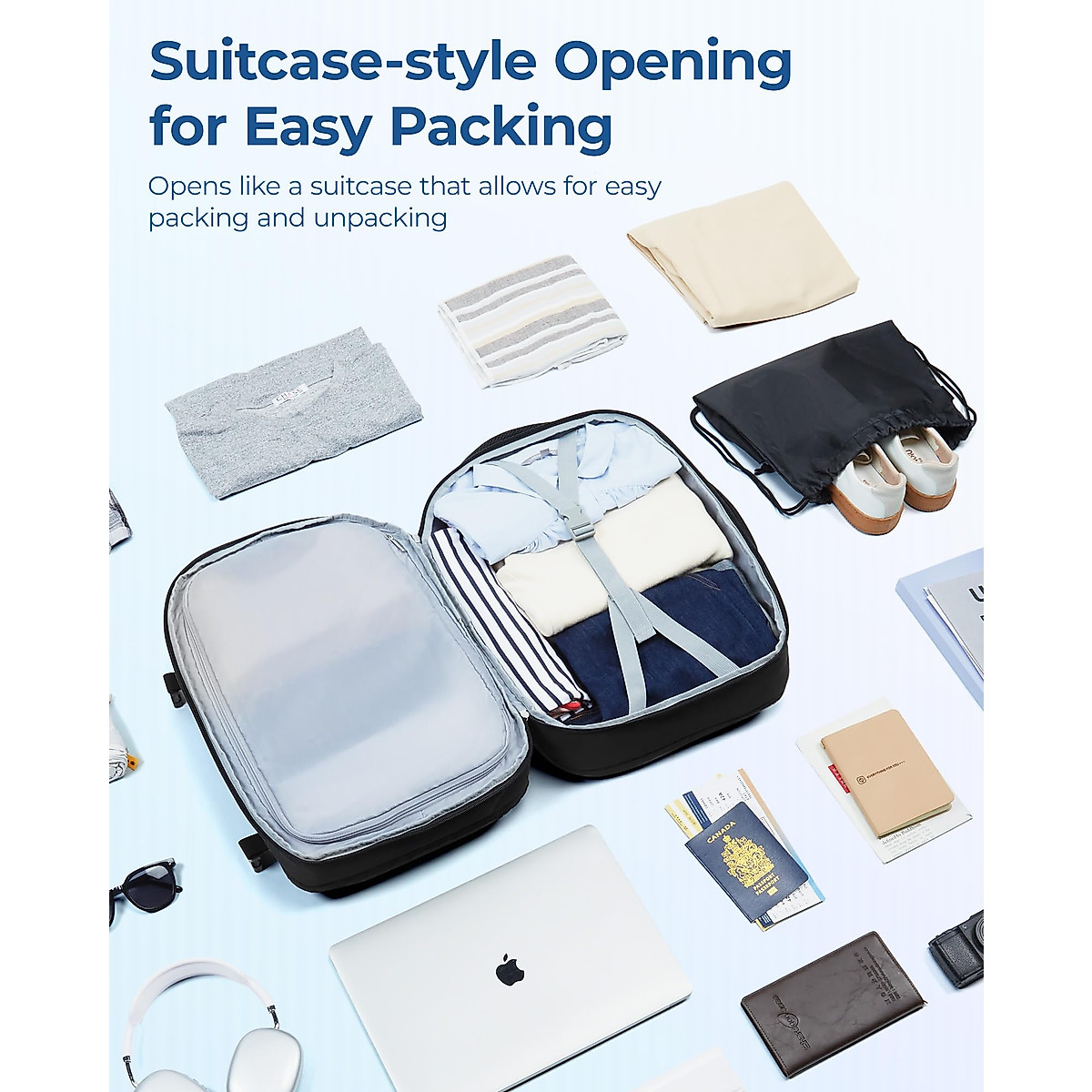 BAGSMART Travel Backpack for Women, 30L Flight Approved Carry on Backpack with Door Lock, TSA Personal Item Backpack with 15.6 Inch Laptop Compartment & Shoe Bag, Weekender Suitcase for Travel, Black