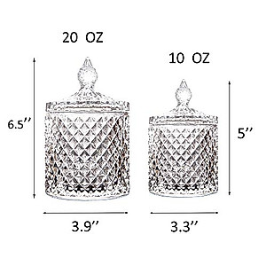 Maypink Crystal Diamond Faceted Jar with Crystal Lid,Suitable as A Candy Dish,Cookie Tin,Biscuit Barrel,Decorative Candy Jar Sugar Bowl (Crystal, Set of 2)