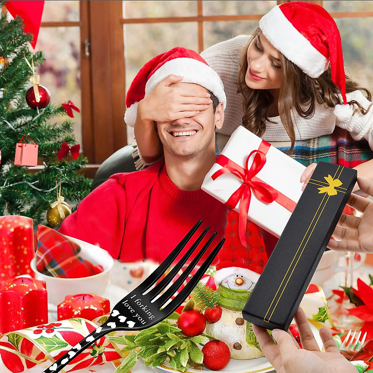 I Forking Love You Dinner Forks Valentines Day Gifts, Christmas Gifts Anniversary Birthday Gifts for Boyfriend Girlfriend Wife Husband, Stainless Steel Engraved Table Fork (Black)