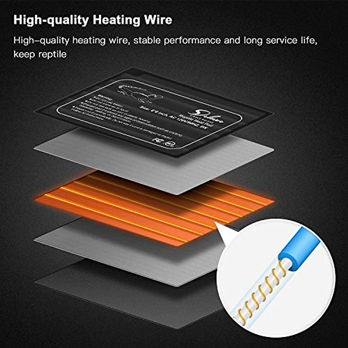 Simple Deluxe 6 X 8 Inch 8W Reptile Heating Pad with 2-Probe Digital Thermometer and Hygrometer Under Tank Heater Terrarium Warmer Heat Mat for Amphibians and Reptiles Pet, Black