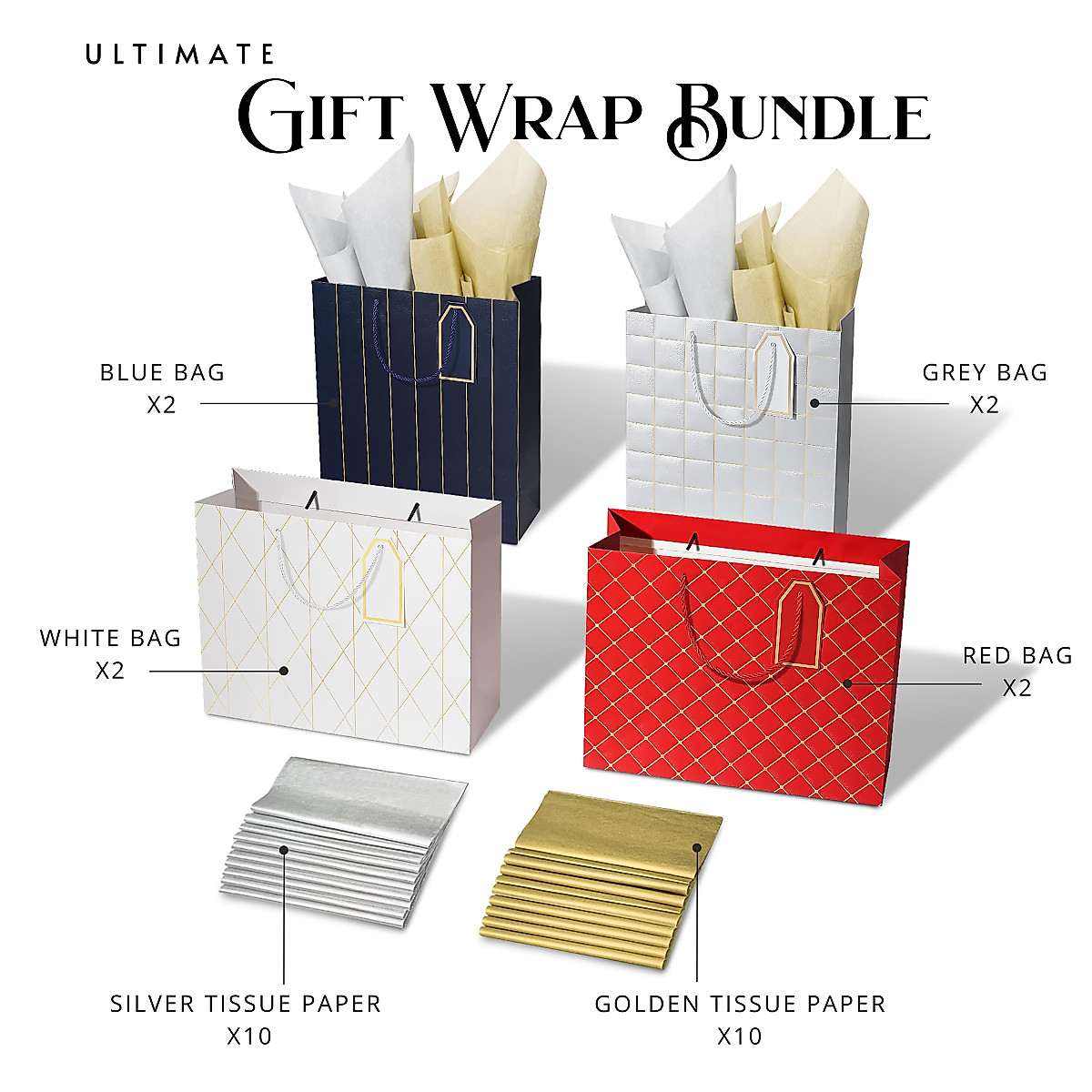 Purple Dino 8-Pack 13'' Premium Large Gift Bags with Tissue Paper (20-Sheet) | Christmas Gift Bags | Birthday Bags for Men and Women | Wedding, Valentine, Graduation and Special Events