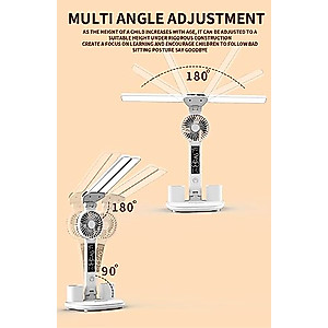 Desk Lamp LED, Lamp with Fan - Foldable Multifunction Table Lamp with Clock Date and Calendar - Led Desk Light with Pen Holder for Bedroom, Home Office Desk Lamp - Reading Table Lamp