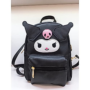 Cartoon Anime Mini Backpack with key chain Cute PU Shoulder Bags Cosplay Handbag for Girls (Black 1)