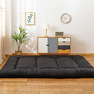 YOSHOOT Japanese Shiki Futon Mattress For Floor, Bed Folding Portable Camping Roll Up Mattress Thicken Mattress Sleeping Pad for Guest Room Full Size, Black