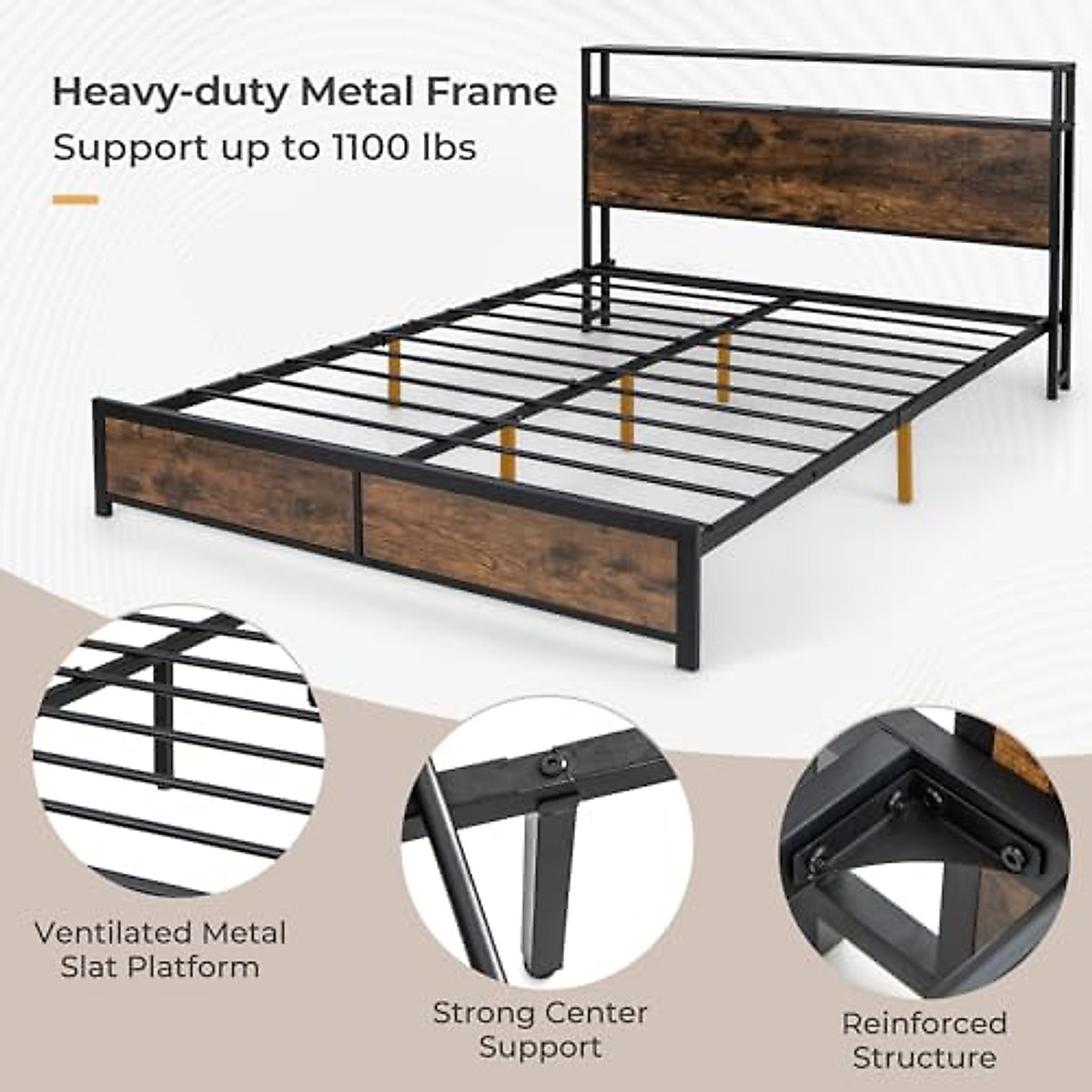 Giantex Queen Bed Frame with LED Lights Headboard and 4 Storage Drawers, Metal Platform Bed with Outlets and USB Ports Charging Station, Smart LED Bed Frame, Easy Assembly, No Box Spring Needed