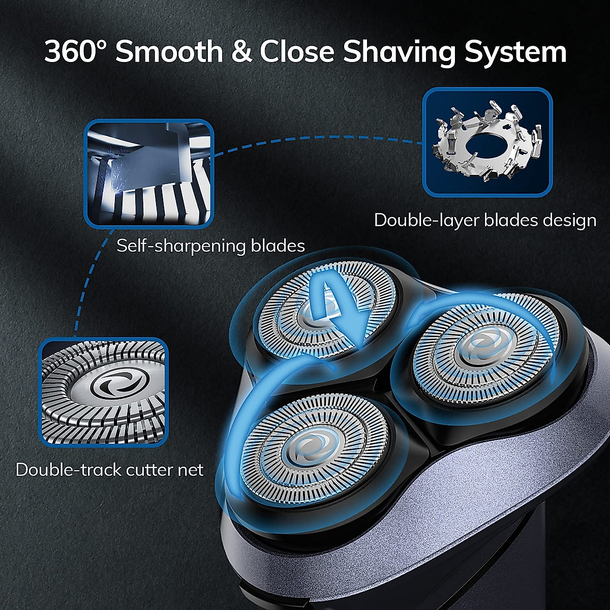 Memorism Electric Shaver for Men, Wet and Dry Waterproof Electric Razor - Cordless 3D Rechargeable Rotary Shaver with LED Display, Blizz RS3