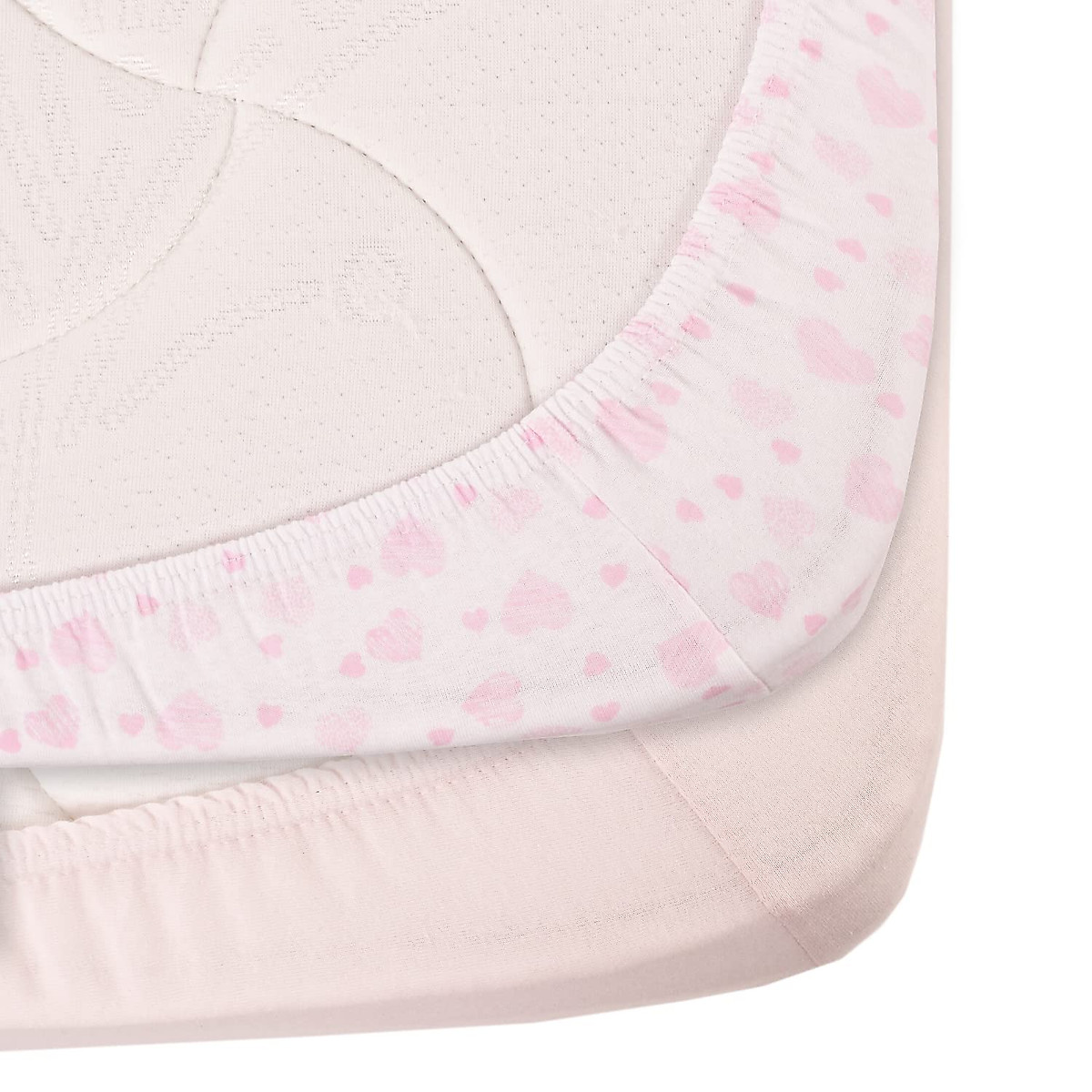 ATACA TEKSTIL 2 Pack 0 Cotton | Soft Breathable Crib Sheets | Baby & Toddler | Fitted Crib Sheet | Made in Turkey (Pink Hearts), 28x52x8 Inches