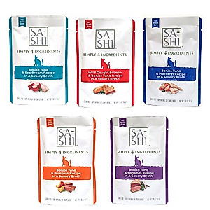 Sa-Shi Grain Free Wet Cat Food Pouches 1.76oz. Five Flavors (Variety Pack)