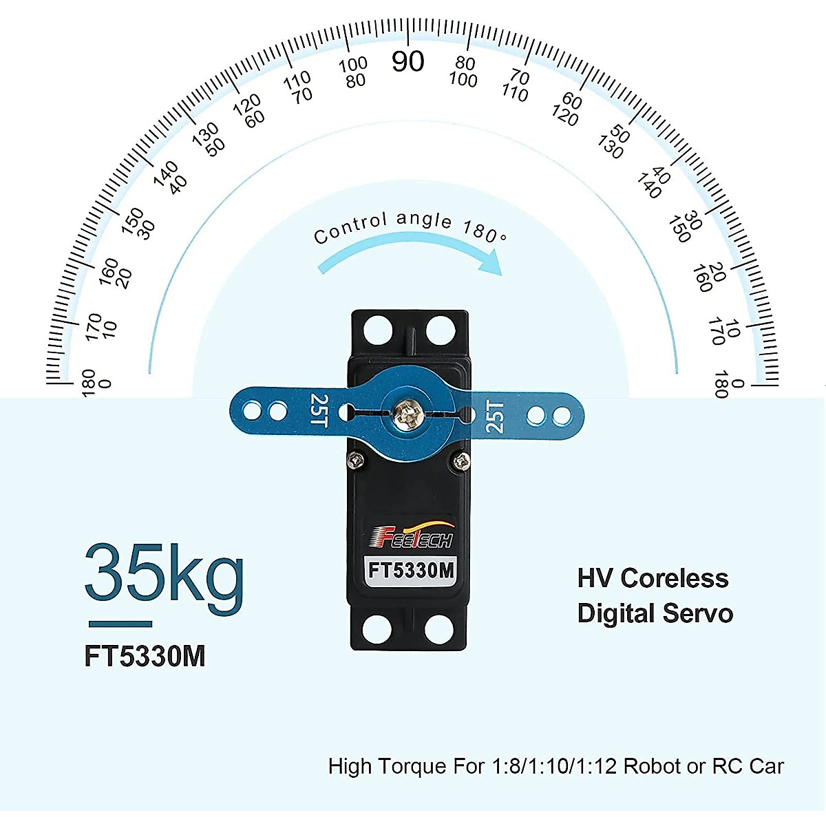35KG High Torque Coreless Motor Servo Waterproof Metal Gear Digital and Stainless Steel Gear Servo with 25T Servo Arm for Robotic DIY,RC Car Angle 180 FT5330M