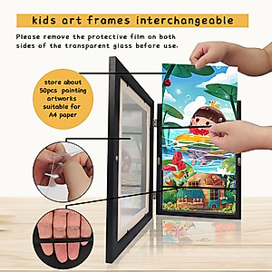 SEONHOKEEN 2 Pack Kids Art Frames, Kids Artwork Frames Changeable Front Opening Kids' Picture Frames for Kids Art Display (BLACK)
