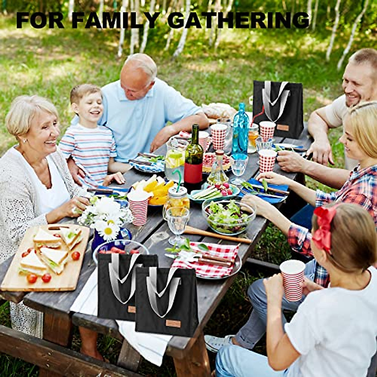 Yinkin 10 Pieces Insulated Lunch Bag Bulk Lunch Box Large Reusable Leakproof Tote Container with Aluminum Foil Employees Gift for Nurses Men Office Work School Beach Travel (Black)