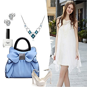 Women Leather Waterproof Bow Knot Top Handle Shoulder with Zipper Bags,Fashion Casual daily use Tote Bag (Red)