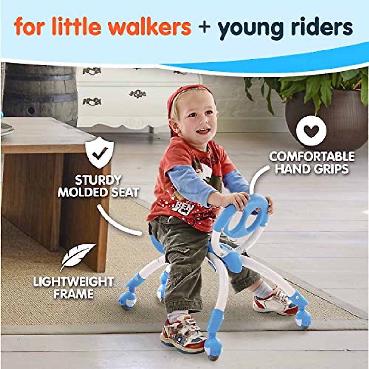 YBIKE Pewi Walking Ride On Toy - from Baby Walker to Toddler Ride On for Ages 9 Months to 3 Years Old, YPIW3, Blue